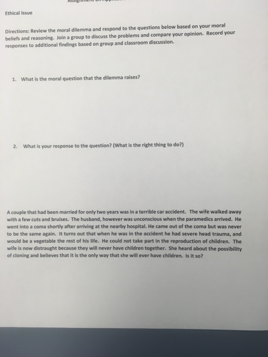 Solved What is the moral question that the dilemma raises? | Chegg.com