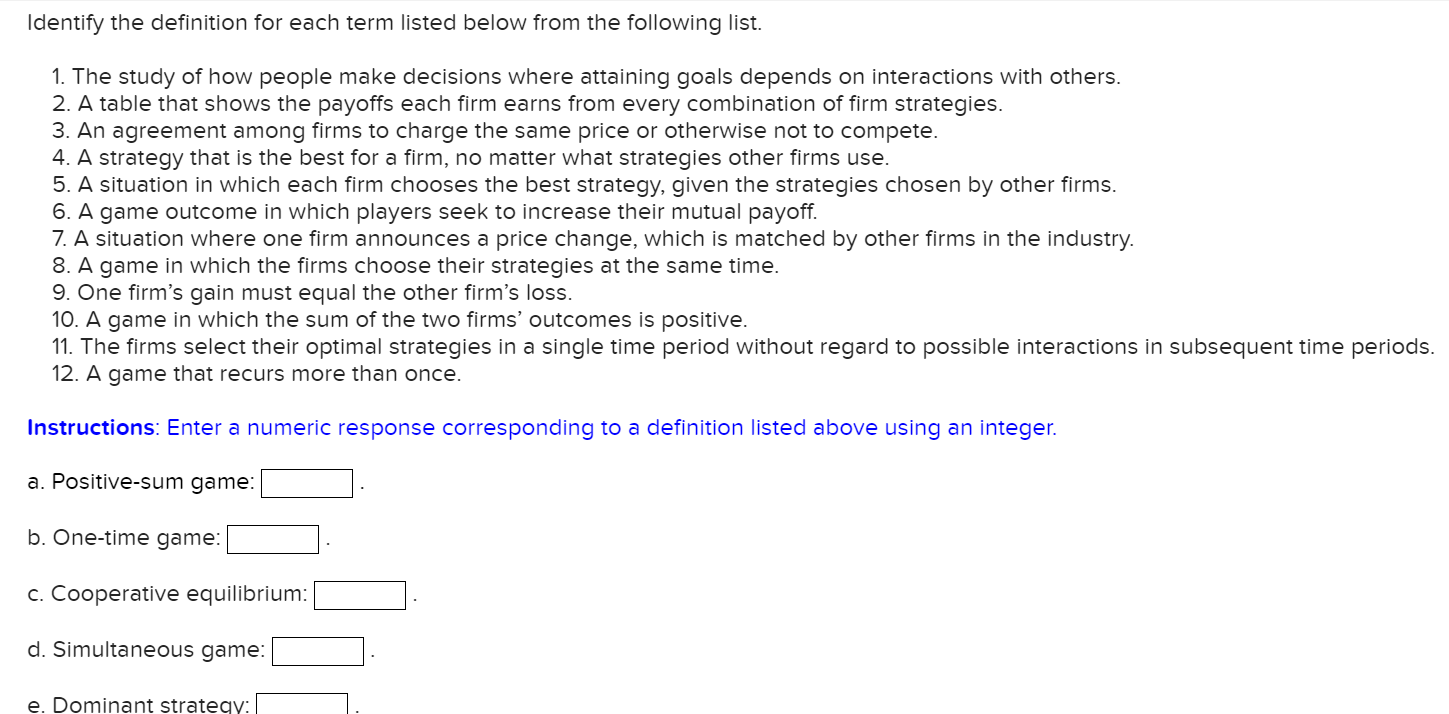 Identify the definition for each term listed below | Chegg.com