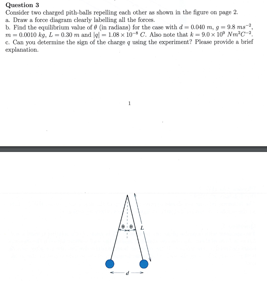Solved Question 3 Consider two charged pith-balls repelling | Chegg.com