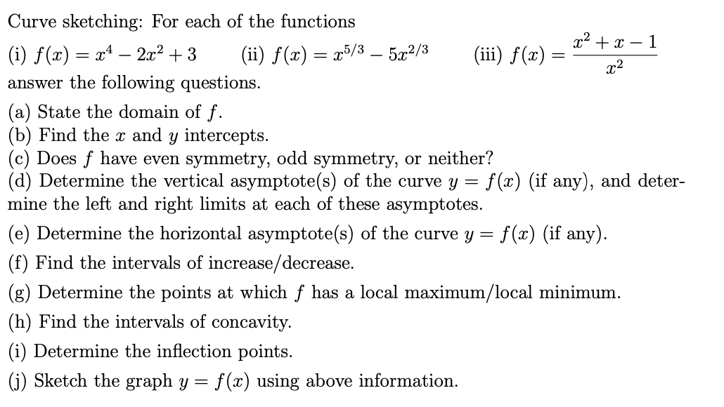 Solved Curve sketching: For each of the functions (i) | Chegg.com