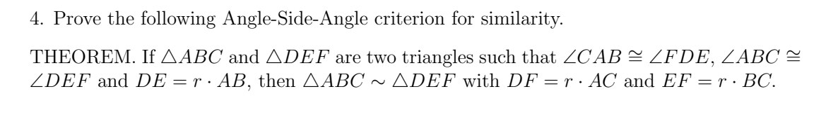 Solved 4. Prove the following Angle-Side-Angle criterion for | Chegg.com