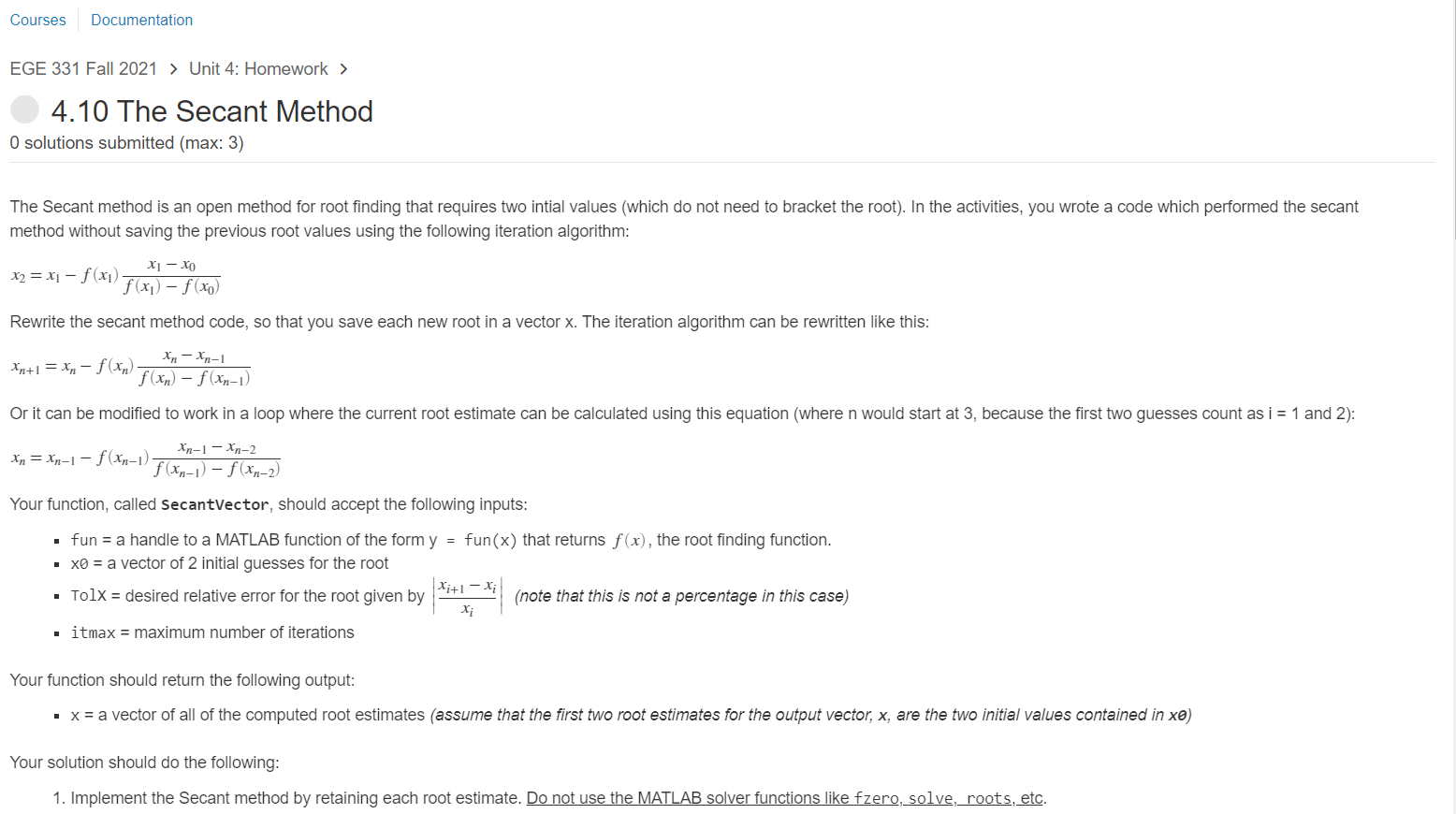 Solved Courses Documentation EGE 331 Fall 2021 > Unit 4: | Chegg.com