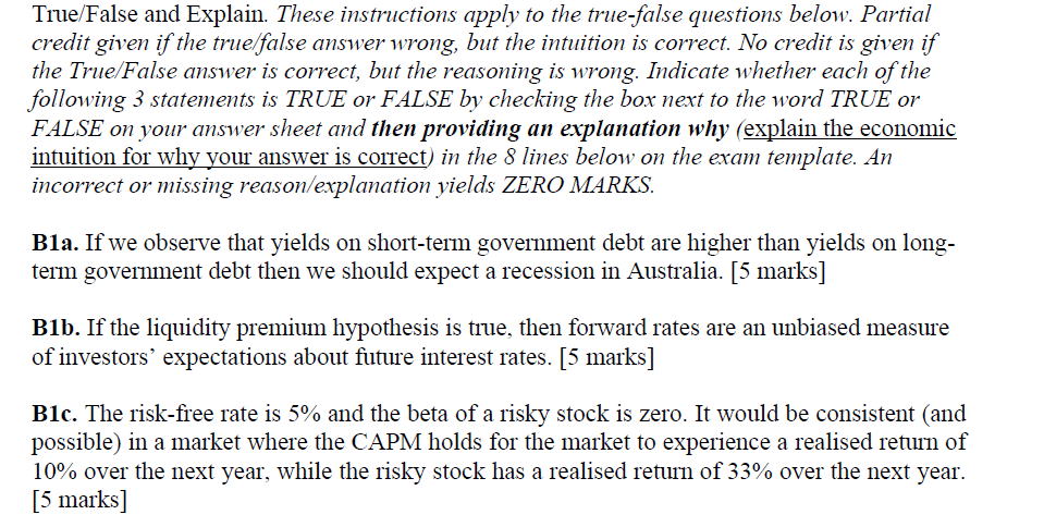 True/False and Explain. These instructions apply to | Chegg.com