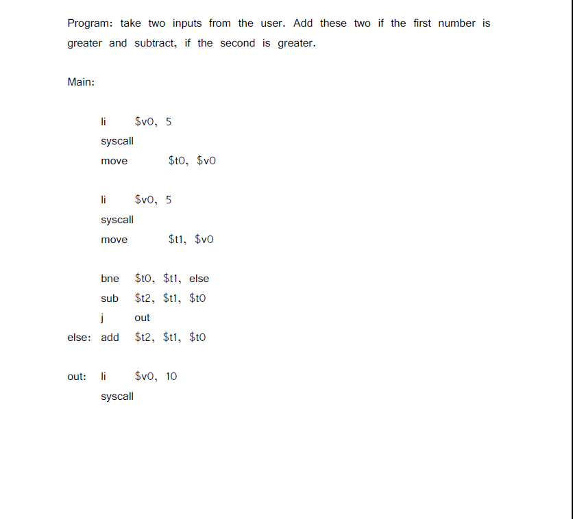 Solved Q1 With Mars 45 Mips Do Program Take Two Inputs 4845