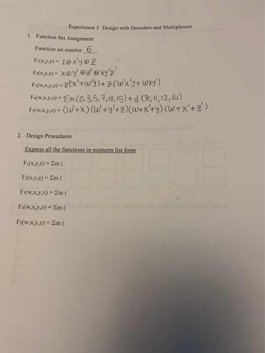 Solved Experiment 3 Design with Decoders and Multiplexers 1. | Chegg.com