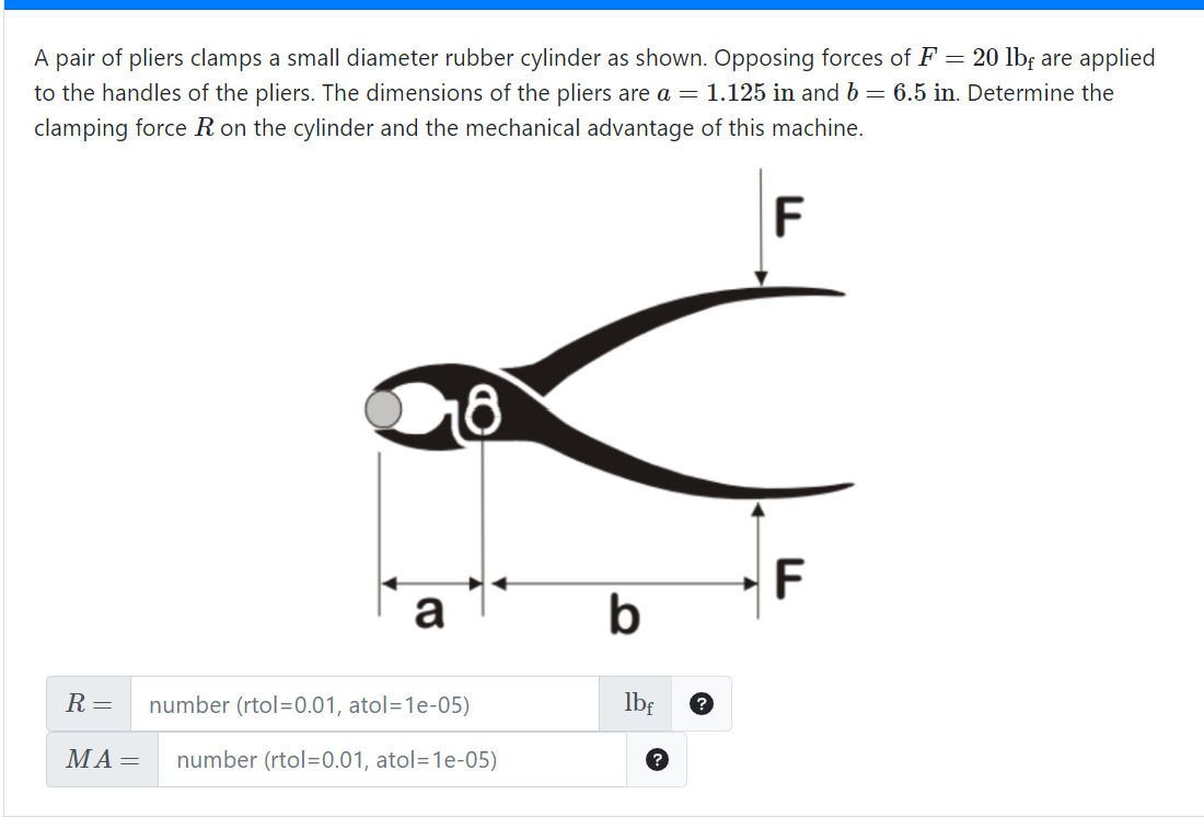 Solved A pair of pliers clamps a small diameter rubber | Chegg.com