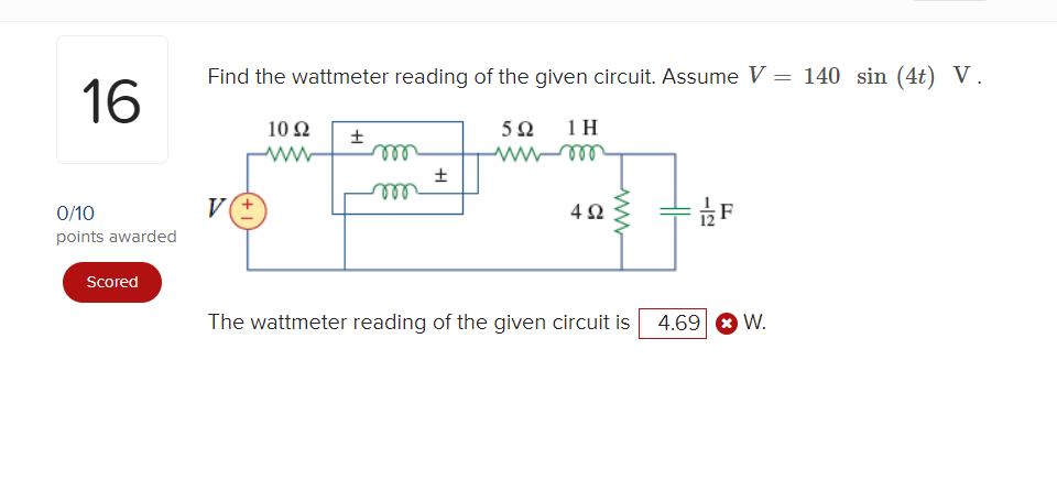 Solved Find the wattmeter reading of the given circuit. | Chegg.com