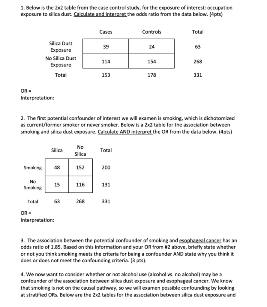 Solved 1. Below is the 2×2 table from the case control | Chegg.com