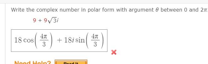 Solved Write the complex number in polar form with argument | Chegg.com