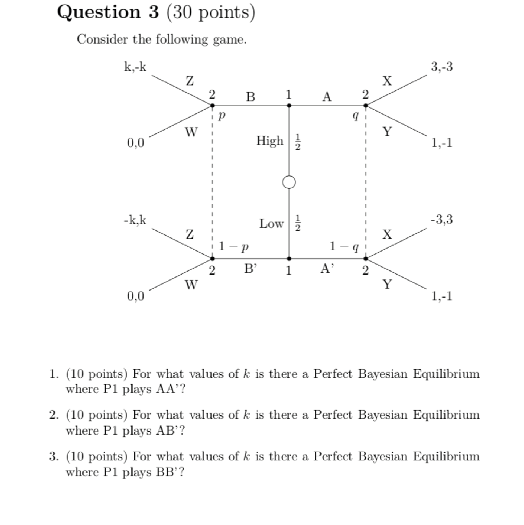 Question 3 (30 points) Consider the following game. | Chegg.com