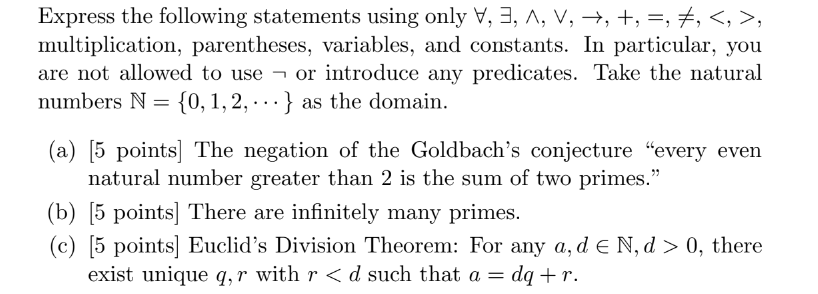 Express the following statements using only | Chegg.com
