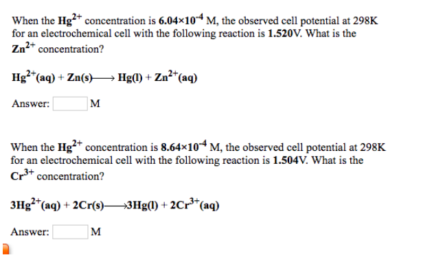 Solved When the Hg+ concentration is 6.04x104M, the observed | Chegg.com