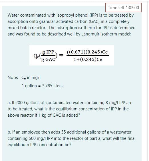Solved Water contaminated with isopropyl phenol (IPP) is to | Chegg.com