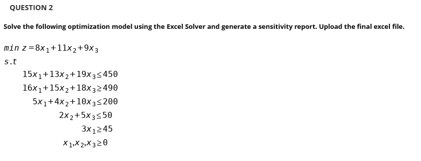 Solved QUESTION 2 Solve the following optimization model | Chegg.com