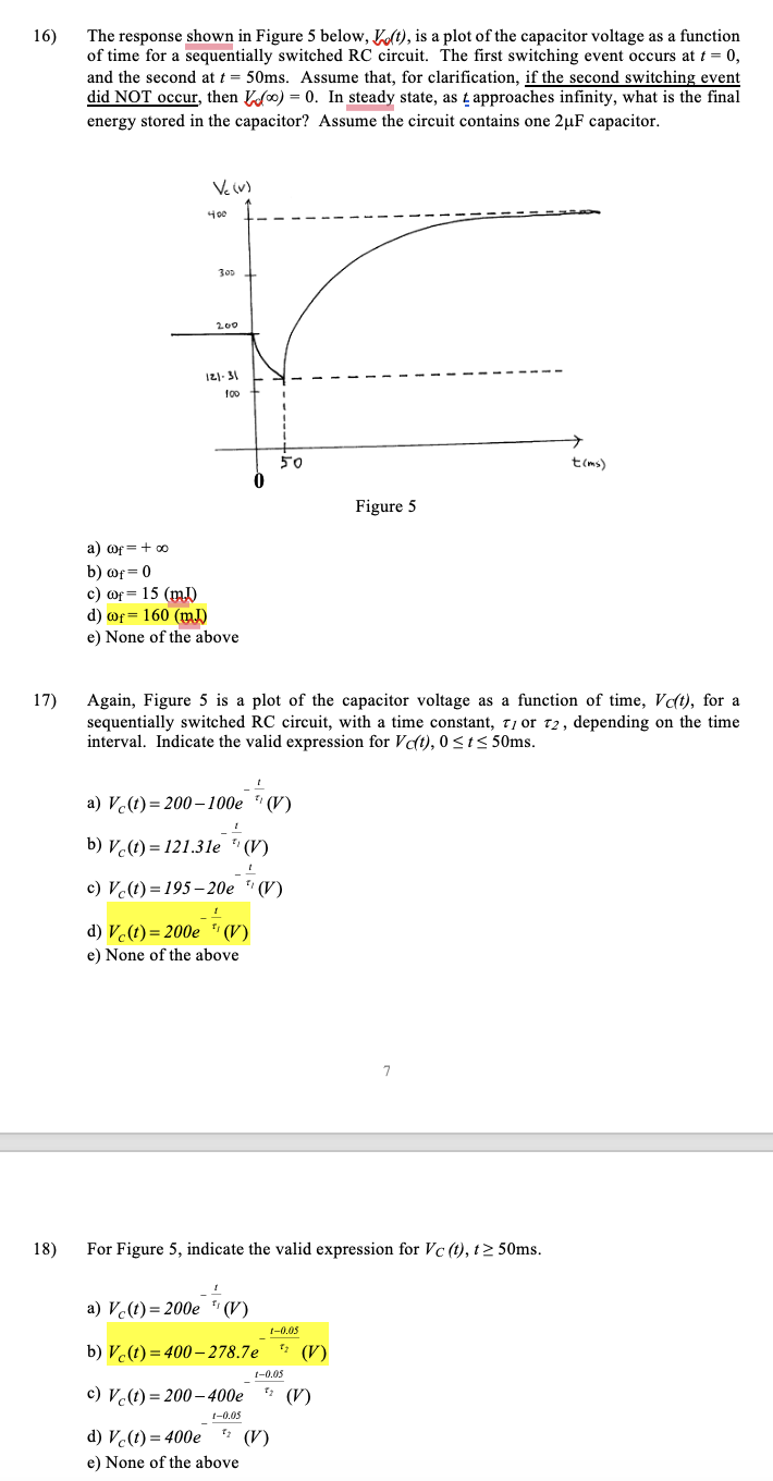 Solved 16) The response shown in Figure 5 below, V0(t), is a | Chegg.com