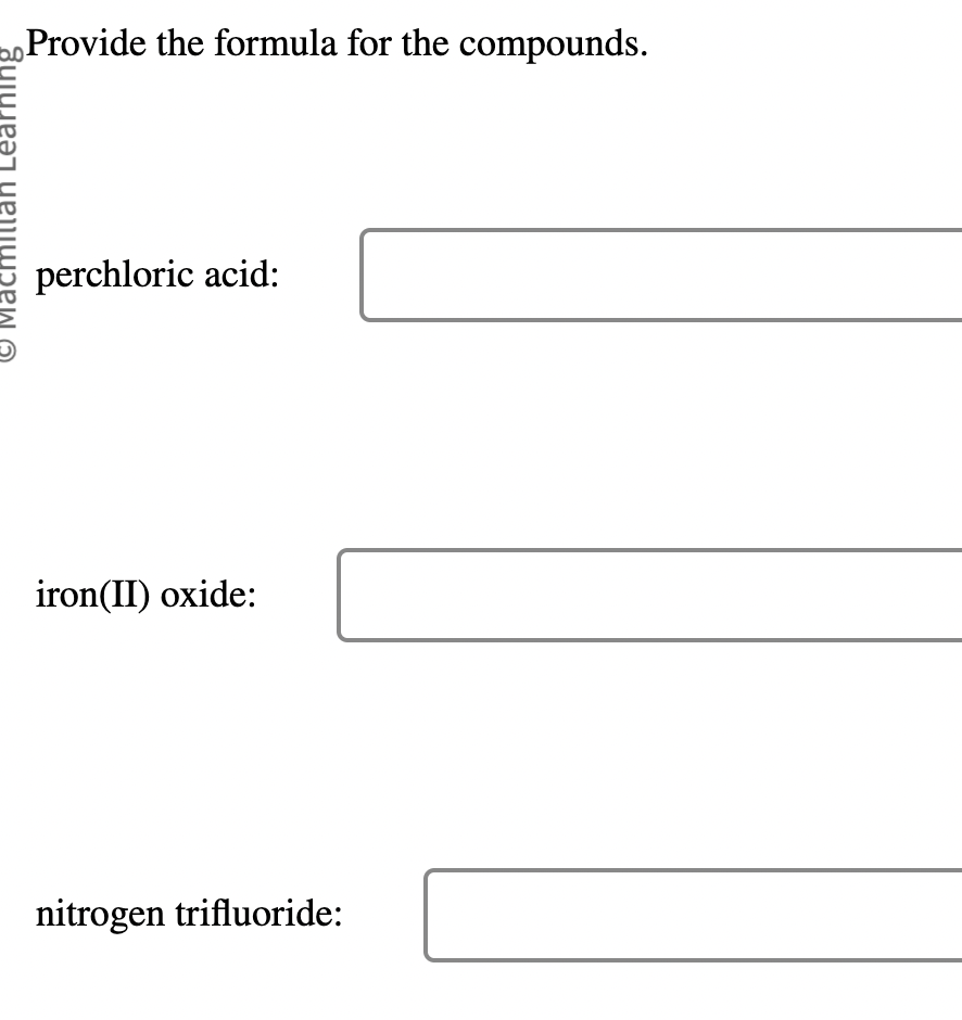 Solved ?20 ﻿Provide the formula for the compounds.perchloric | Chegg.com
