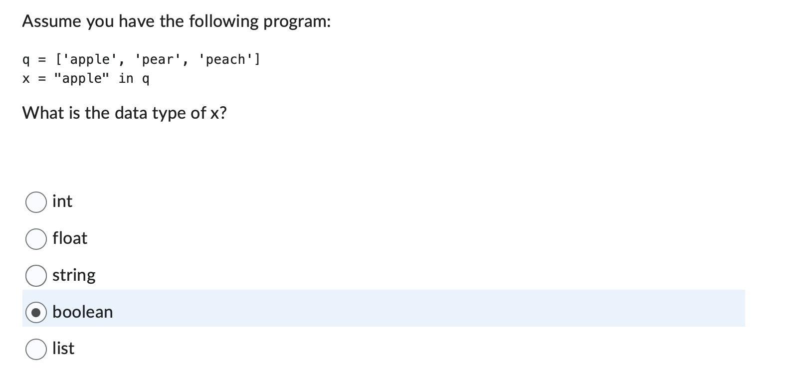 Solved Assume you have the following program: q=[ ’apple’ , | Chegg.com