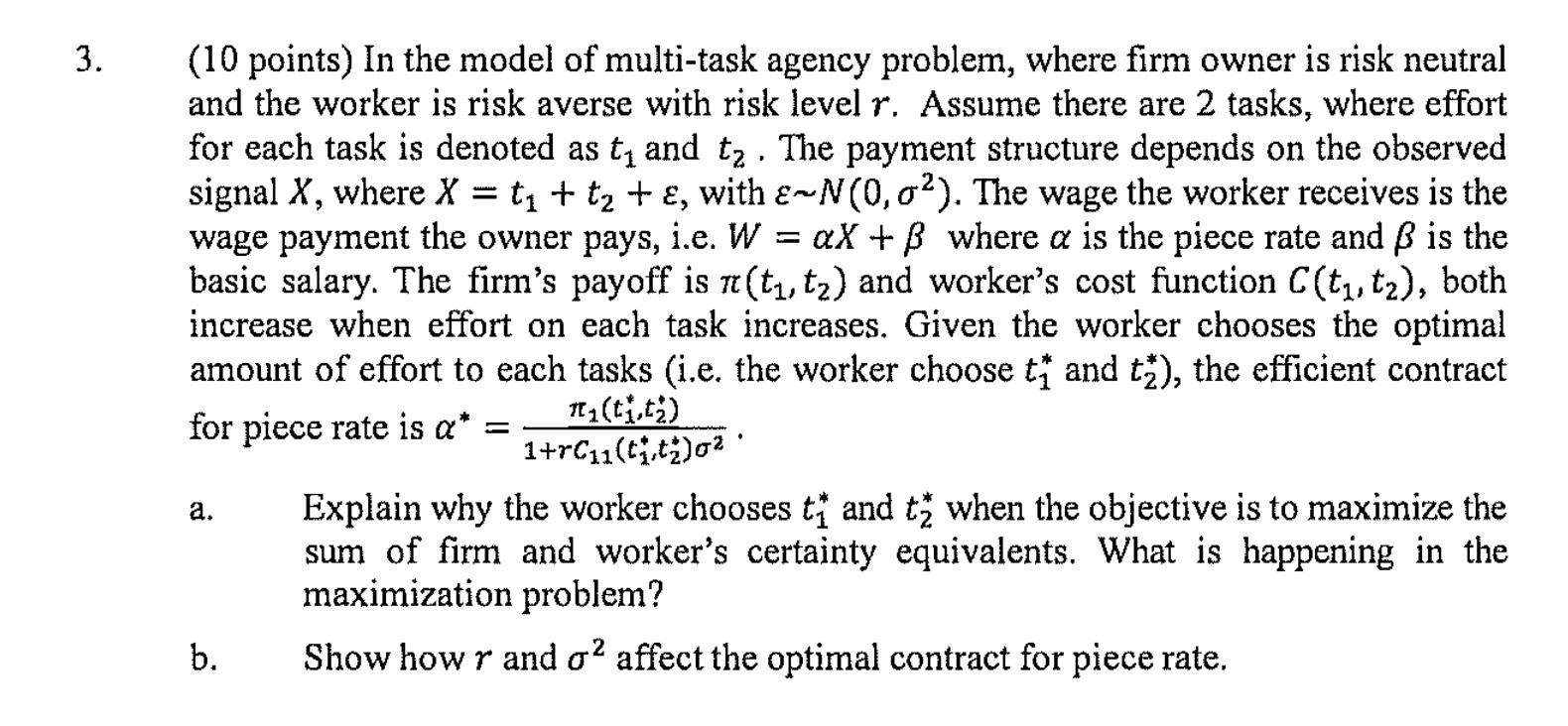 Solved ( 10 ﻿points) ﻿In the model of multi-task agency | Chegg.com