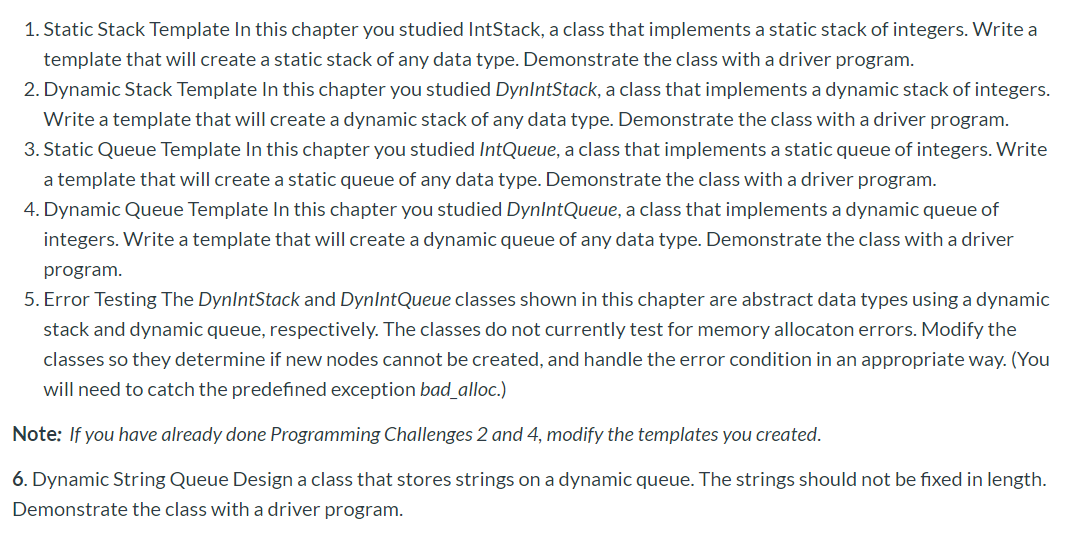 1. Static Stack Template In this chapter you studied | Chegg.com