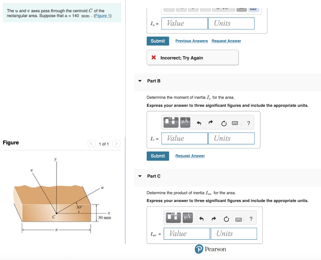 Solved The u and u axes pass through the centroid C of the | Chegg.com