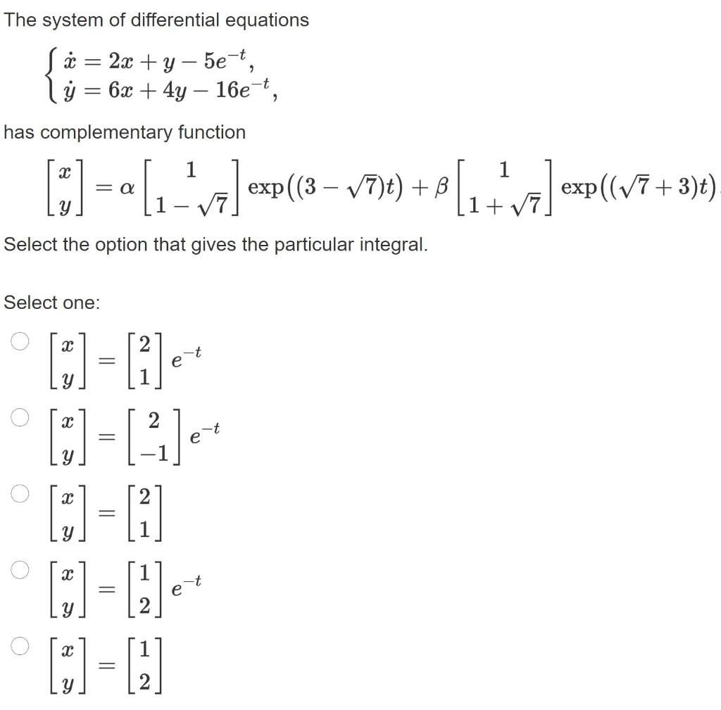 Solved The system of differential equations 3 Ý 2c+g - 5e-6, | Chegg.com