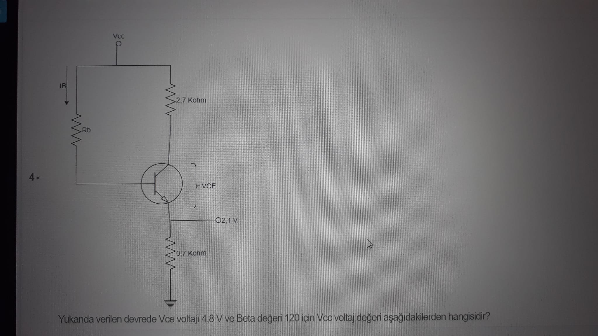 Solved Given the circuit below with values Vce is 4.8V beta | Chegg.com