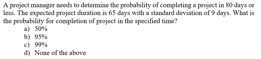 Solved A project manager needs to determine the probability | Chegg.com