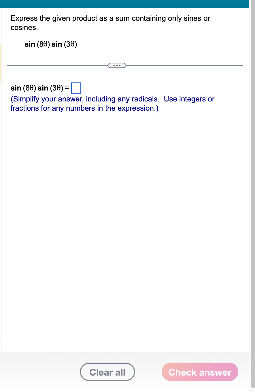 Solved Express the given product as a sum containing only | Chegg.com
