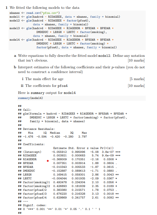 1 We fitted the following models to the data nhanes | Chegg.com