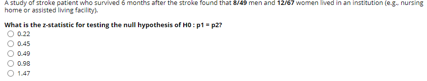 Solved A study of stroke patient who survived 6 months after | Chegg.com