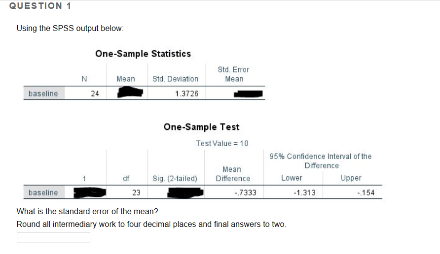 Solved QUESTION 1 Using the SPSS output below: One-Sample | Chegg.com