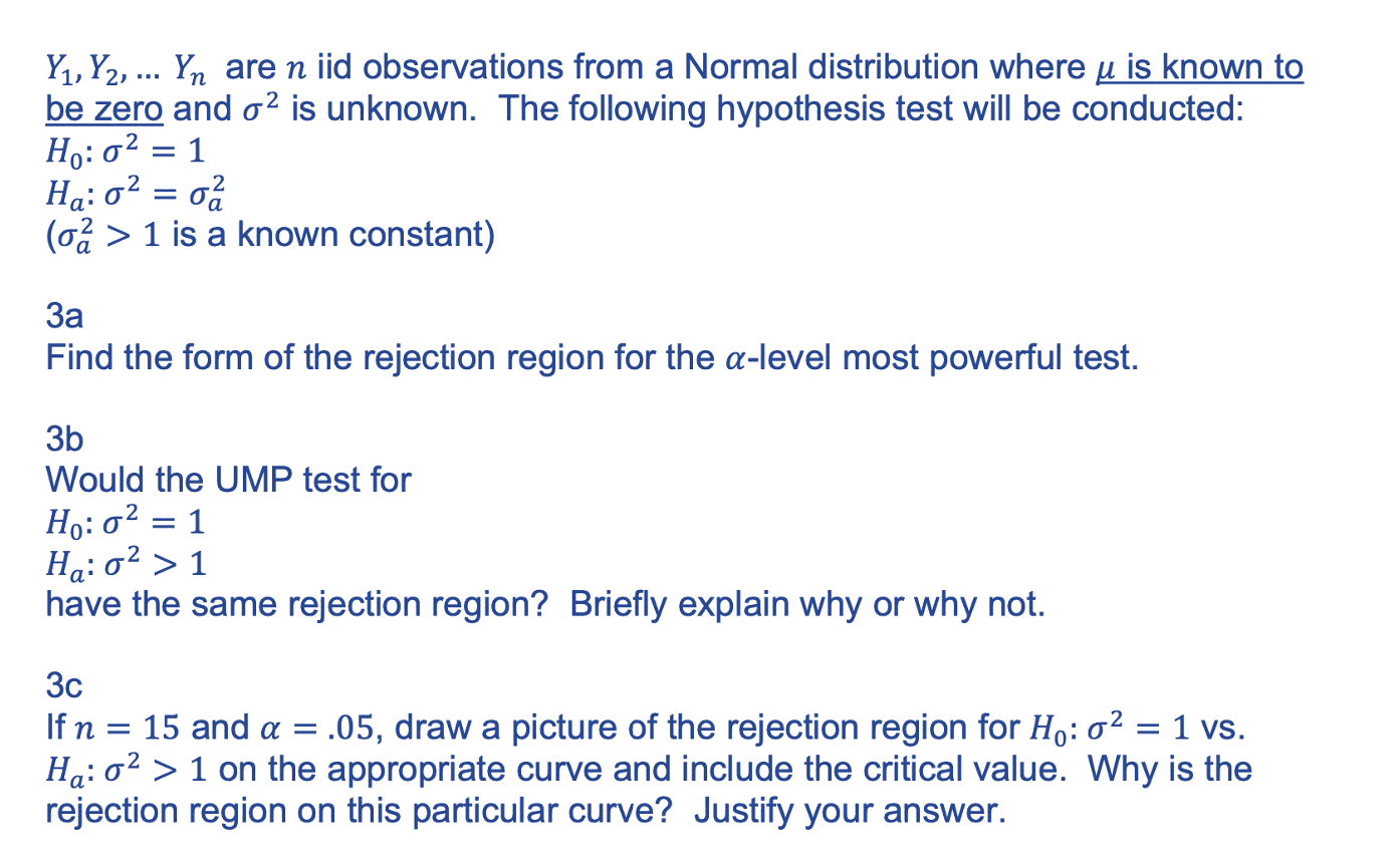 Solved Y1,Y2,…Yn are n iid observations from a Normal | Chegg.com