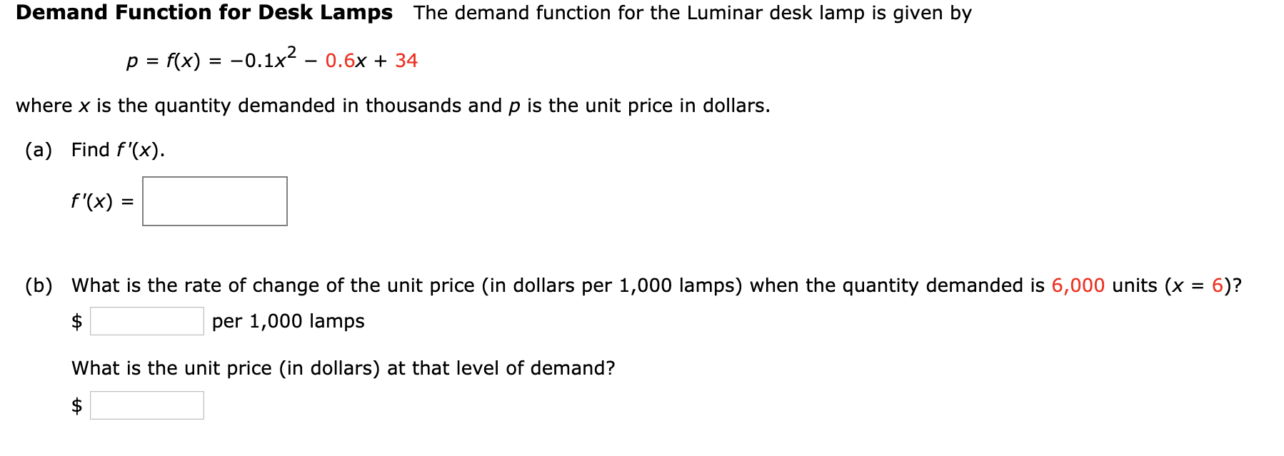 Solved Demand Function for Desk Lamps The demand function | Chegg.com