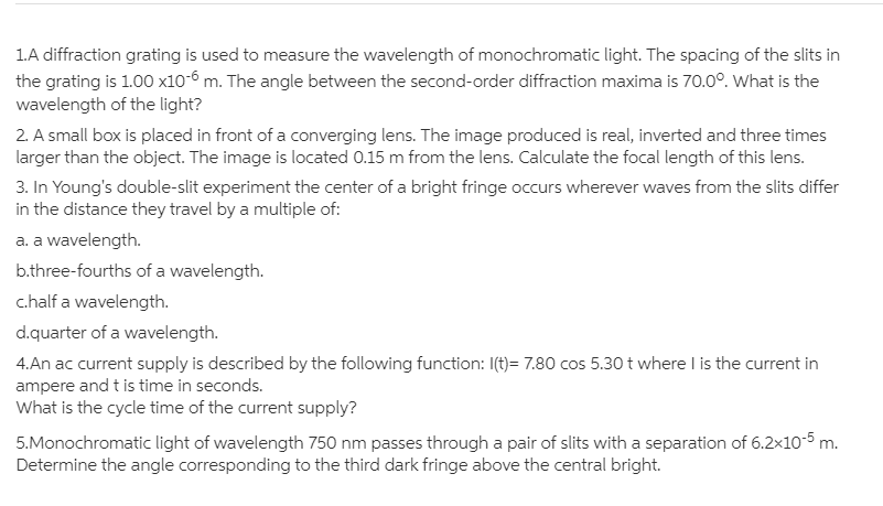 Solved 1.A diffraction grating is used to measure the | Chegg.com
