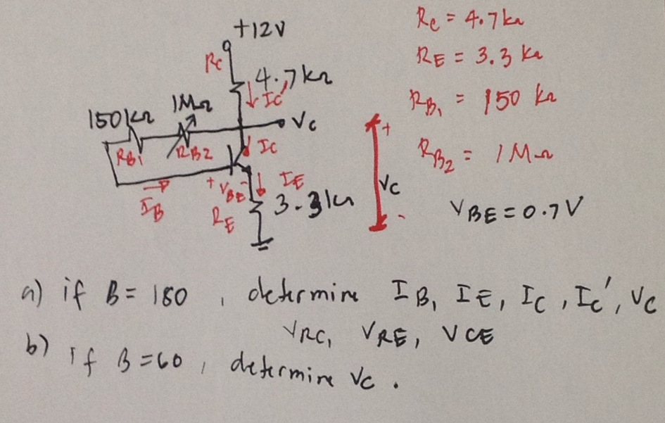 Solved a. If B = 180, determine Ib, Ie, Ic, Ic', Vc, Vrc, | Chegg.com