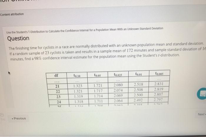 Solved Content attribution Use the Student's T-Distribution | Chegg.com