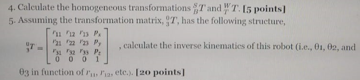 (7) 4. Calculate the homogeneous transformations T | Chegg.com