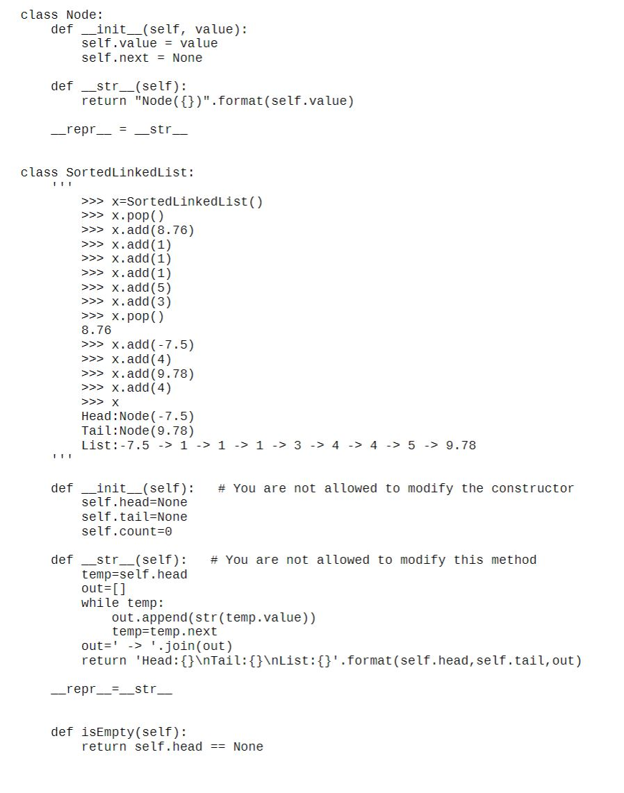 Solved Section 1: The SortedLinkedList class (10 points) | Chegg.com