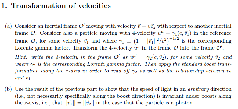 Solved 1. Transformation of velocities (a) Consider an | Chegg.com