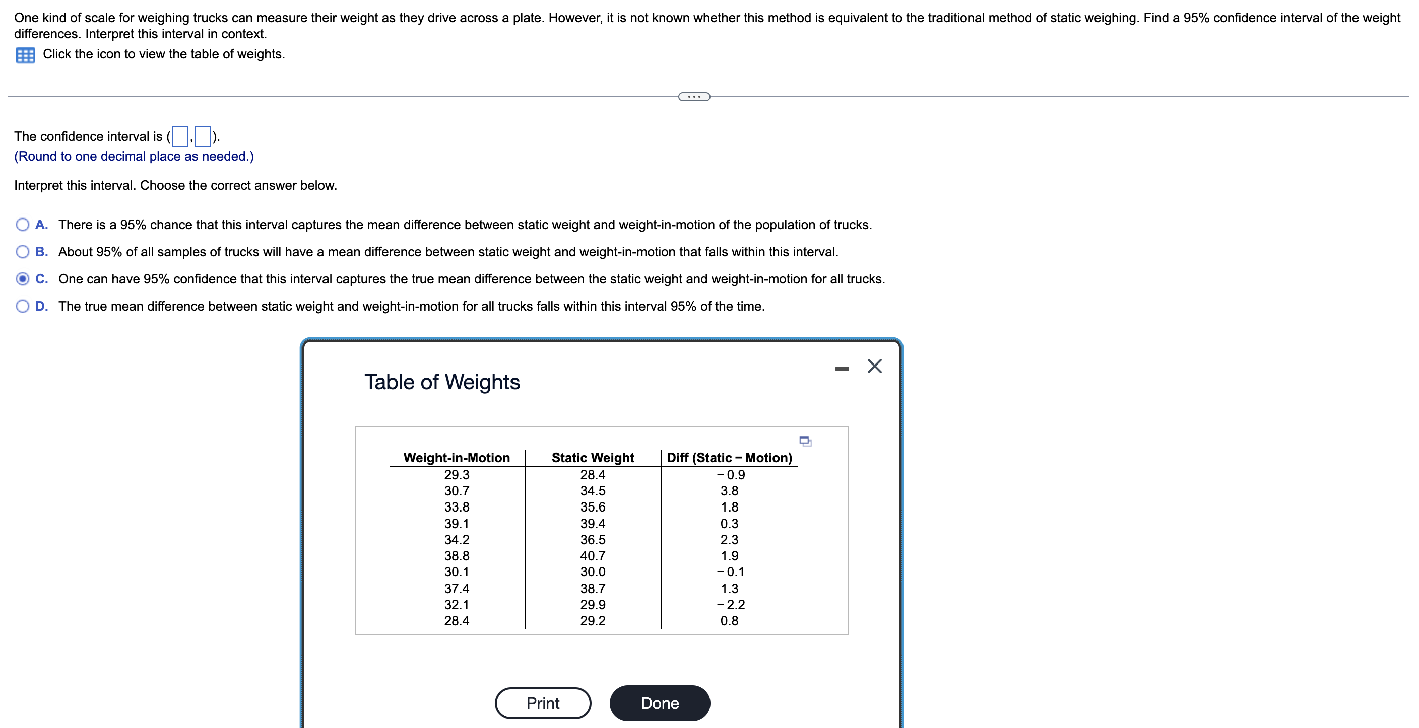 Solved differences. Interpret this interval in context. | Chegg.com