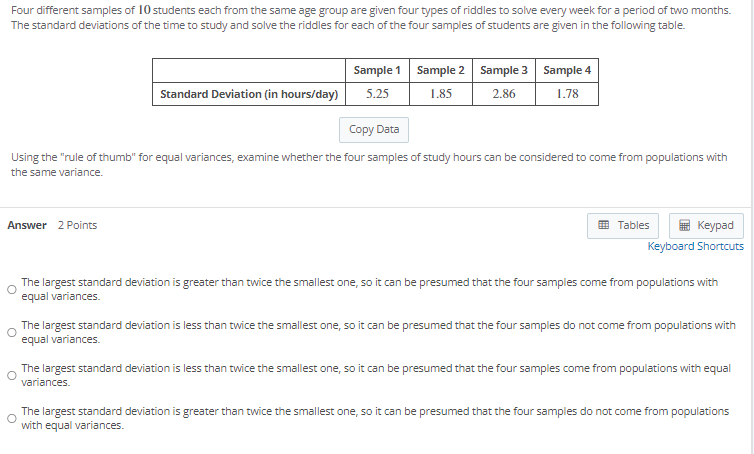 Solved Four different samples of 10 students each from the | Chegg.com