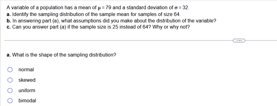 Solved A Variable Of A Population Has A Mean Of μ 79 And A