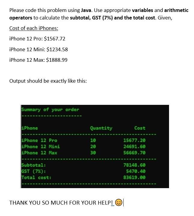 Solved Please code this problem using Java. Use appropriate | Chegg.com