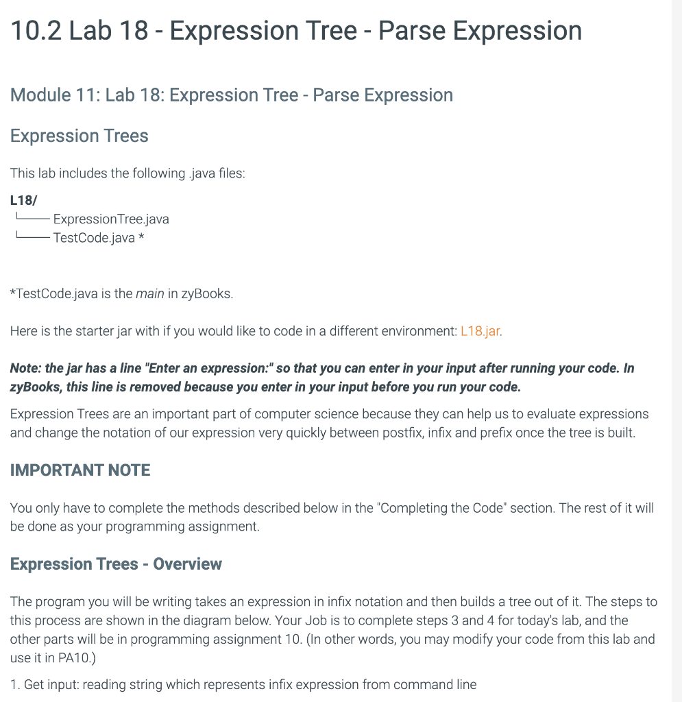 Solved Expression Trees This lab includes the following | Chegg.com
