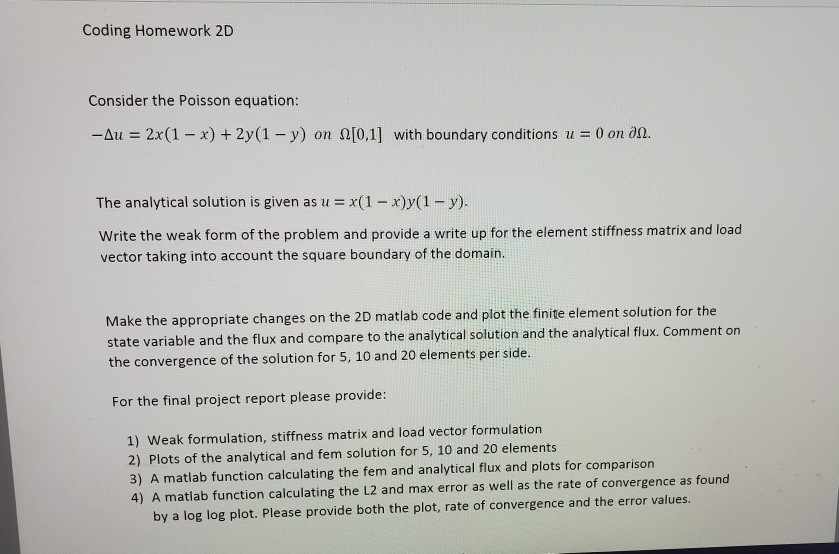 Coding Homework 2D Consider the Poisson equation -Au | Chegg.com