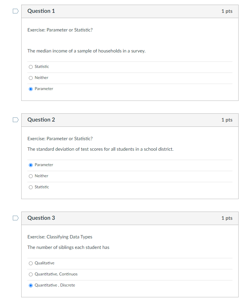 Solved Exercise: Parameter or Statistic? The median income | Chegg.com