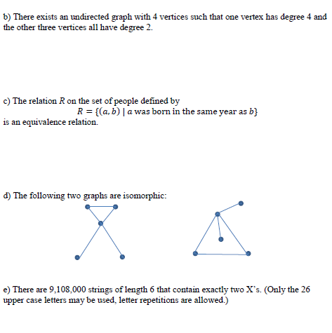 Solved b) There exists an undirected graph with 4 vertices | Chegg.com