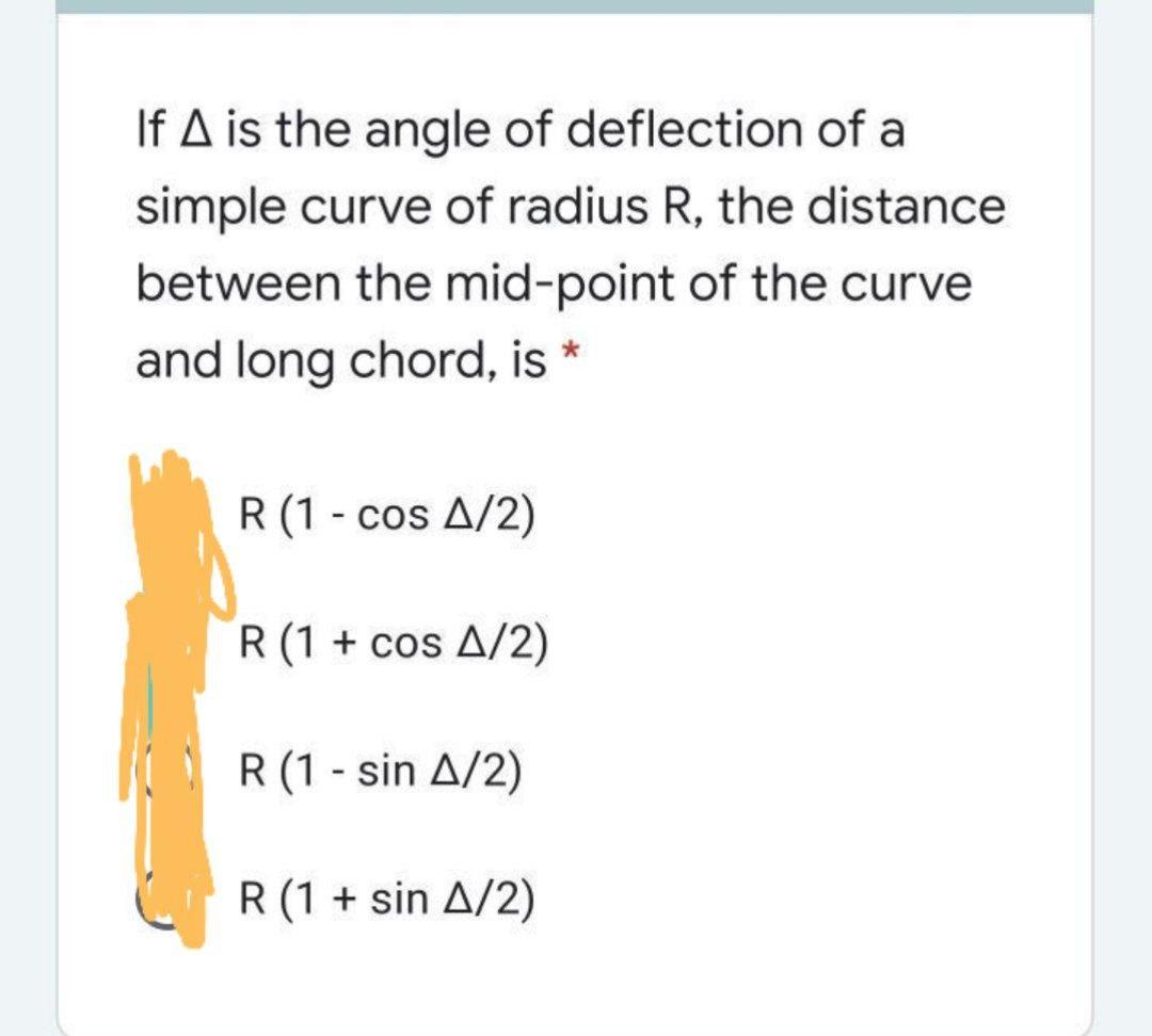 Solved If A is the angle of deflection of a simple curve of | Chegg.com