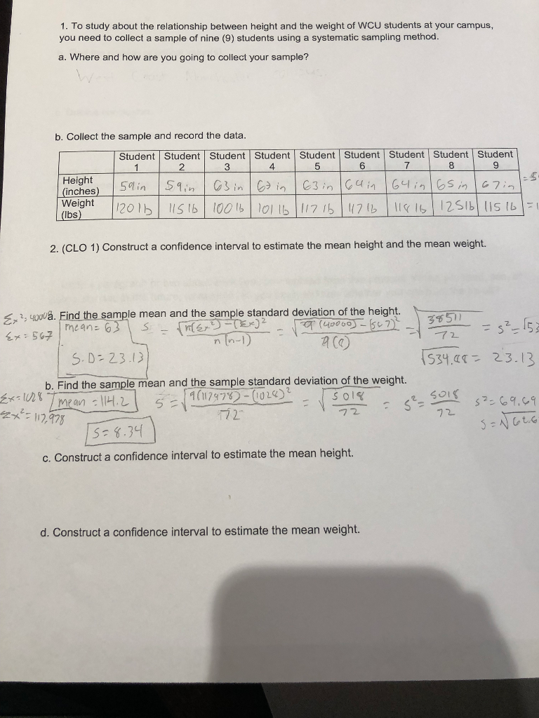 Solved 1. To study about the relationship between height and | Chegg.com