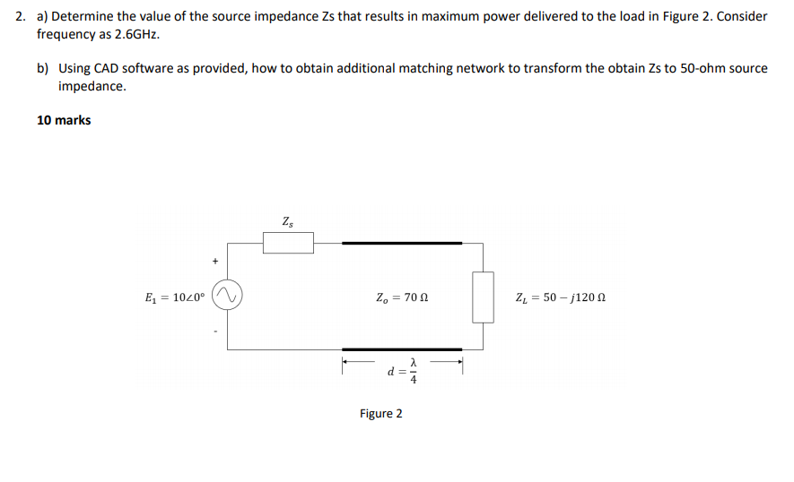 Solved 2. a) Determine the value of the source impedance Zs | Chegg.com